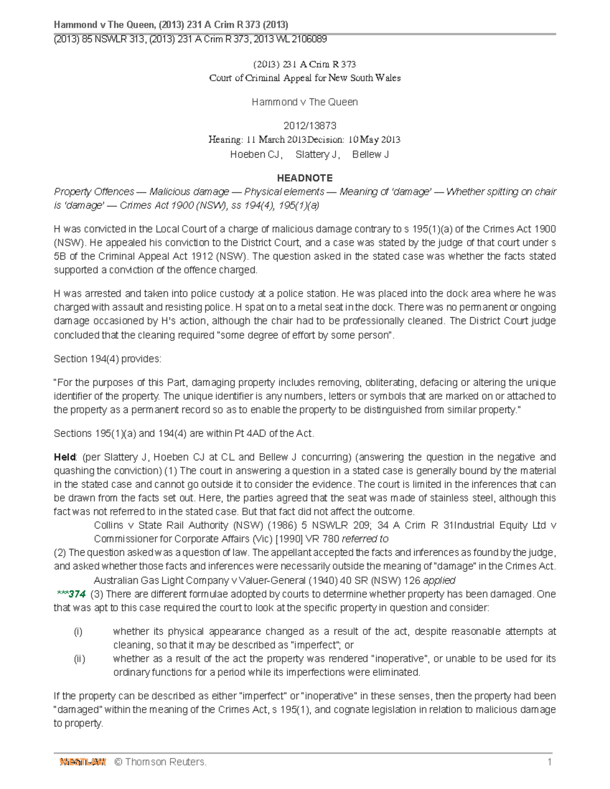 Hammond v The Queen: NSWCCA Case Analysis on Malicious Damage (2013 ...