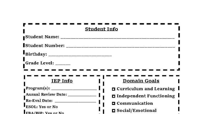 Individual Education Plan Snapshotor Cheat Sheet PDF-1 - Student Info ...