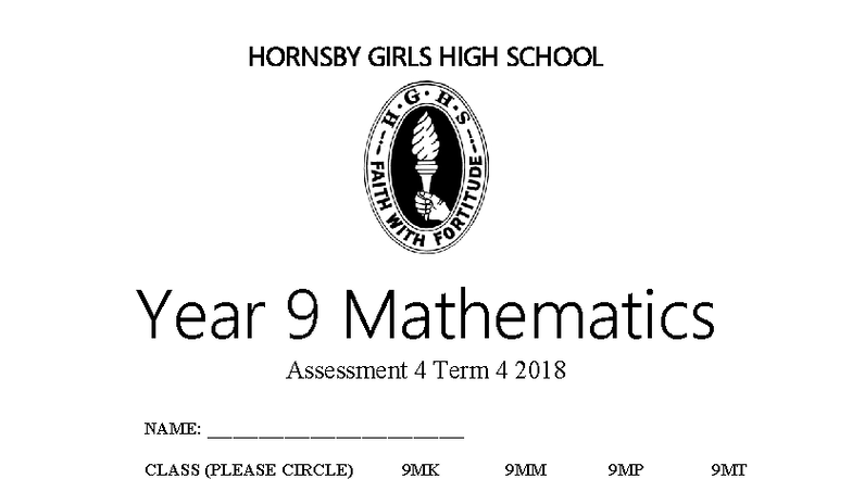 Y9 Math Assessment 4 Term 4 2018 (HGHS) - Detailed Solutions - Studocu