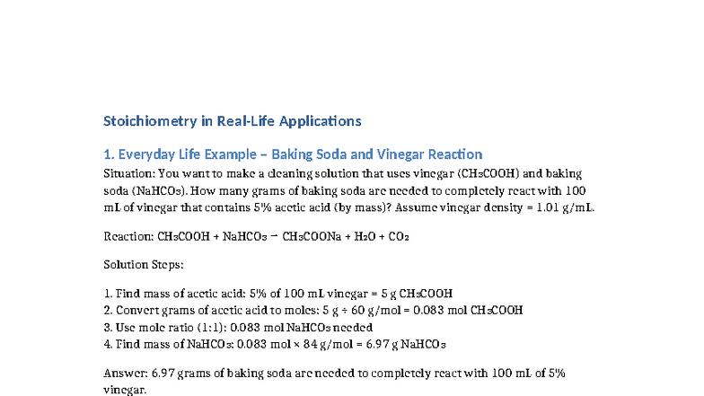 Stoichiometry in Real Life Applications: Everyday Examples and ...