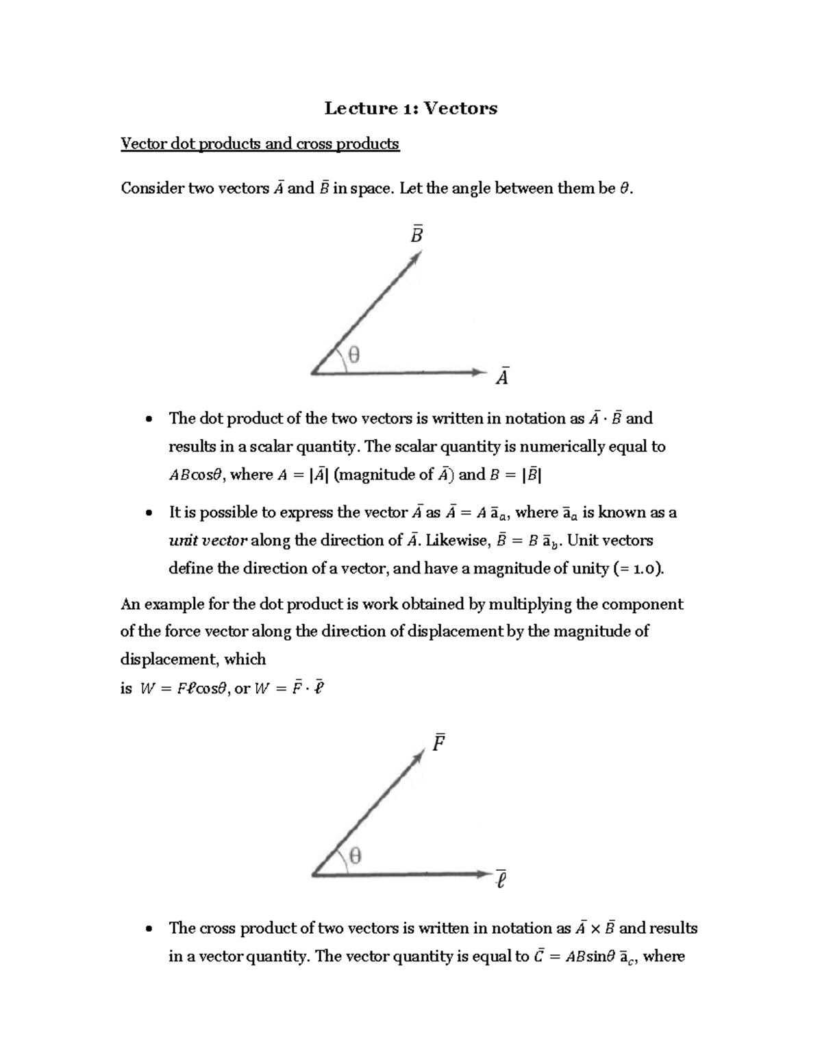 Lecture 1: Vectors, Dot Products & Coordinate Systems in Physics - Studocu