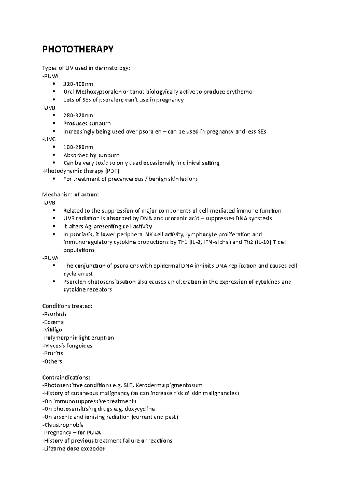 UV Phototherapy: Types, Mechanism, and Treatment Overview - Studocu