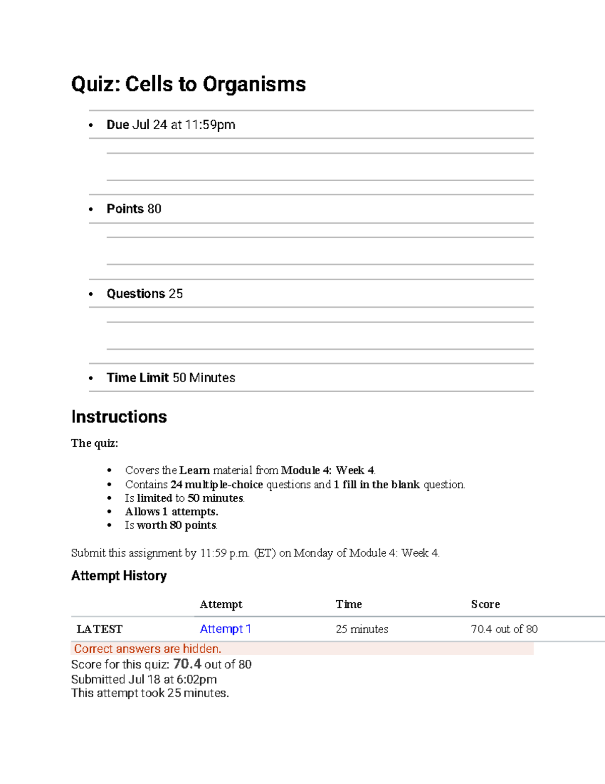 Quiz - Module 4: Cells to Organisms Overview - Studocu