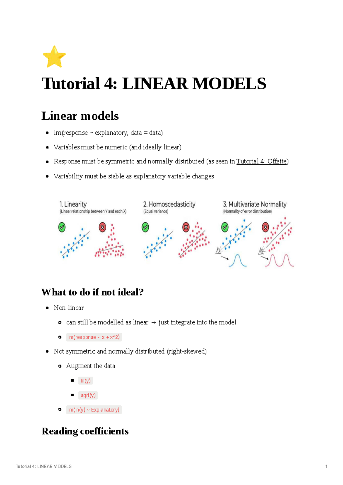 Tutorial 4: Linear Models - Understanding lm() Function and Assumptions - Studocu