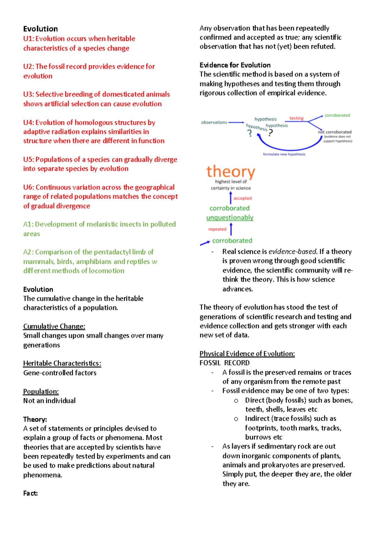 IB Bio- Evolution Review - Evolution U1: Evolution occurs when ...