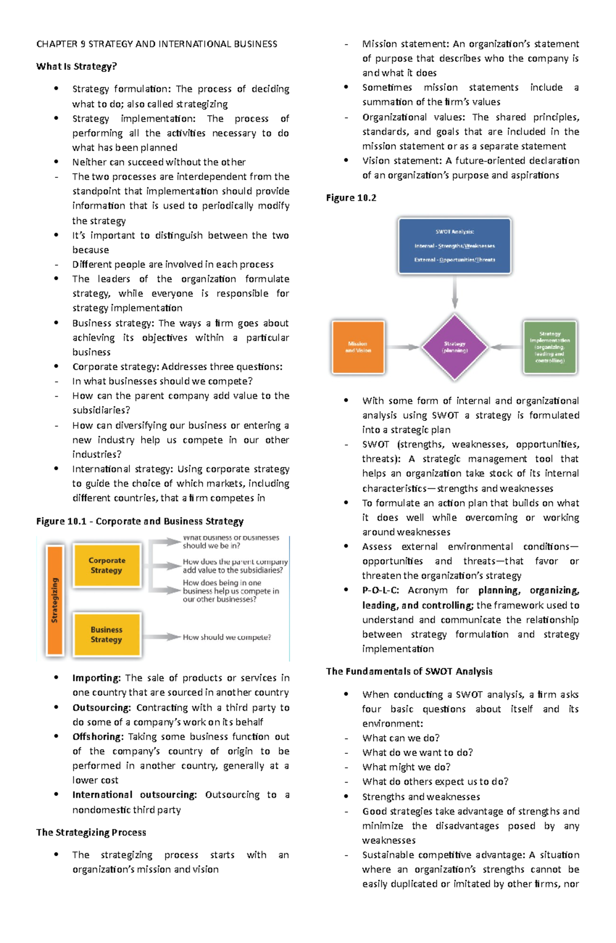 IBT Chapter 9 AND 10 - Notes in IBT - CHAPTER 9 STRATEGY AND ...