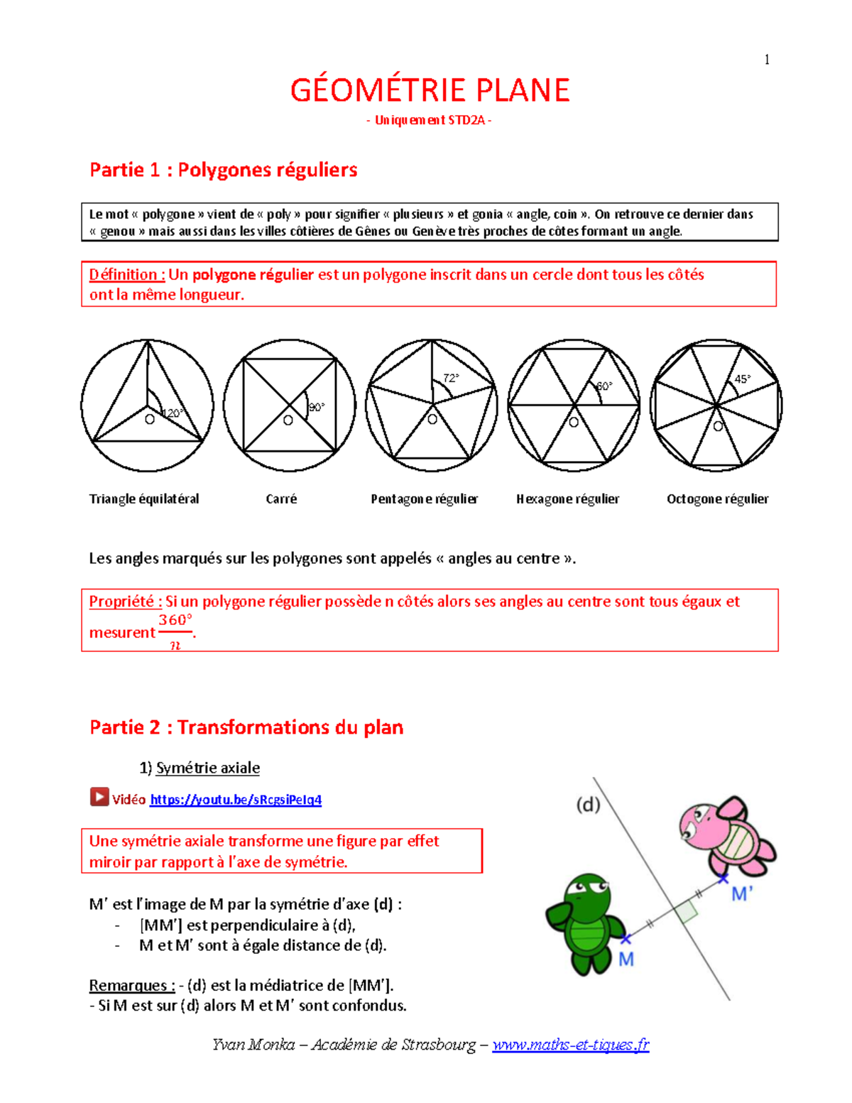 GÉOMÉTRIE PLANE STD2A : Polygones, Transformations et Pavages - Studocu