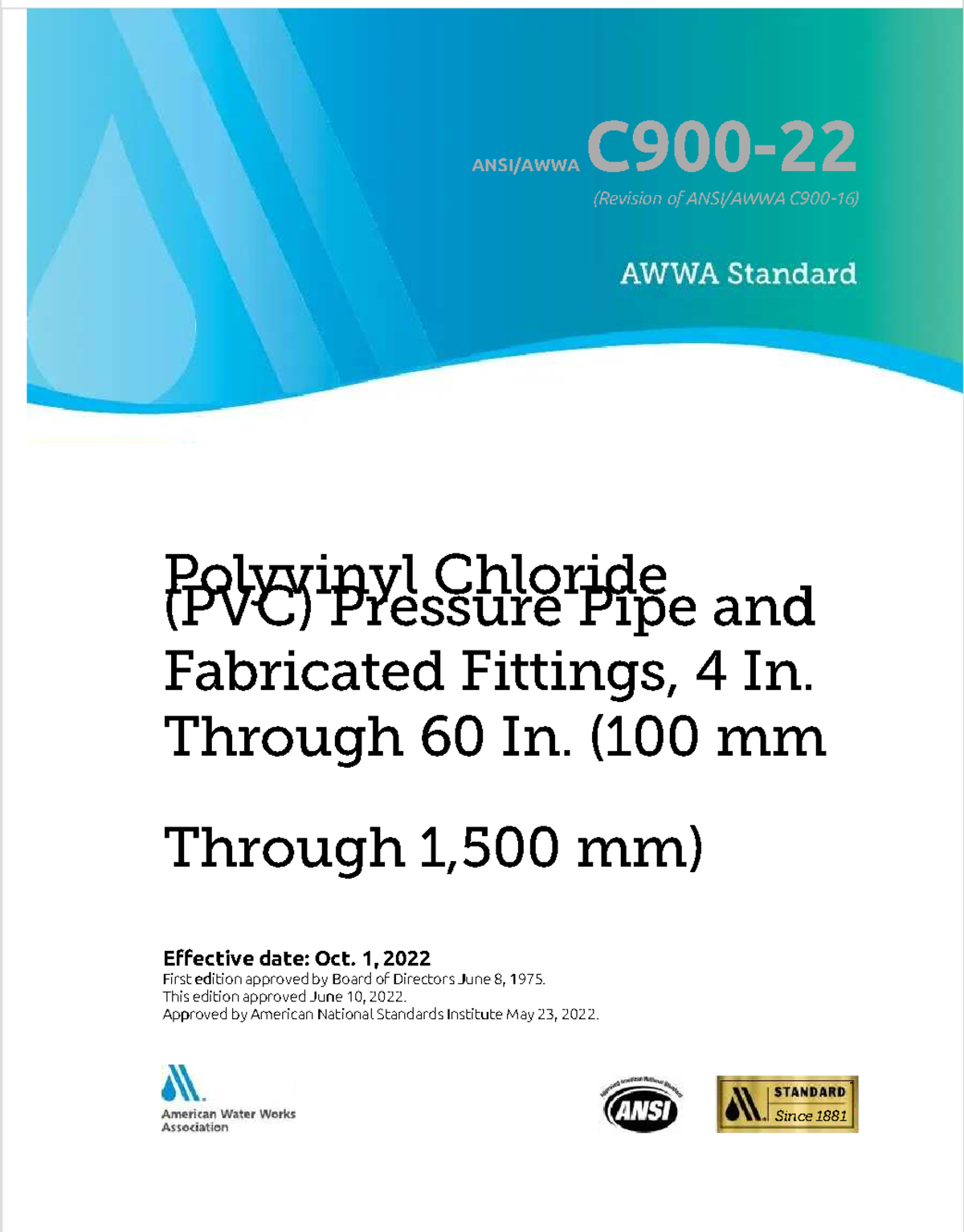 C900-22 AWWA Standard for PVC Pressure Pipe (4 In. to 60 In.) - Studocu