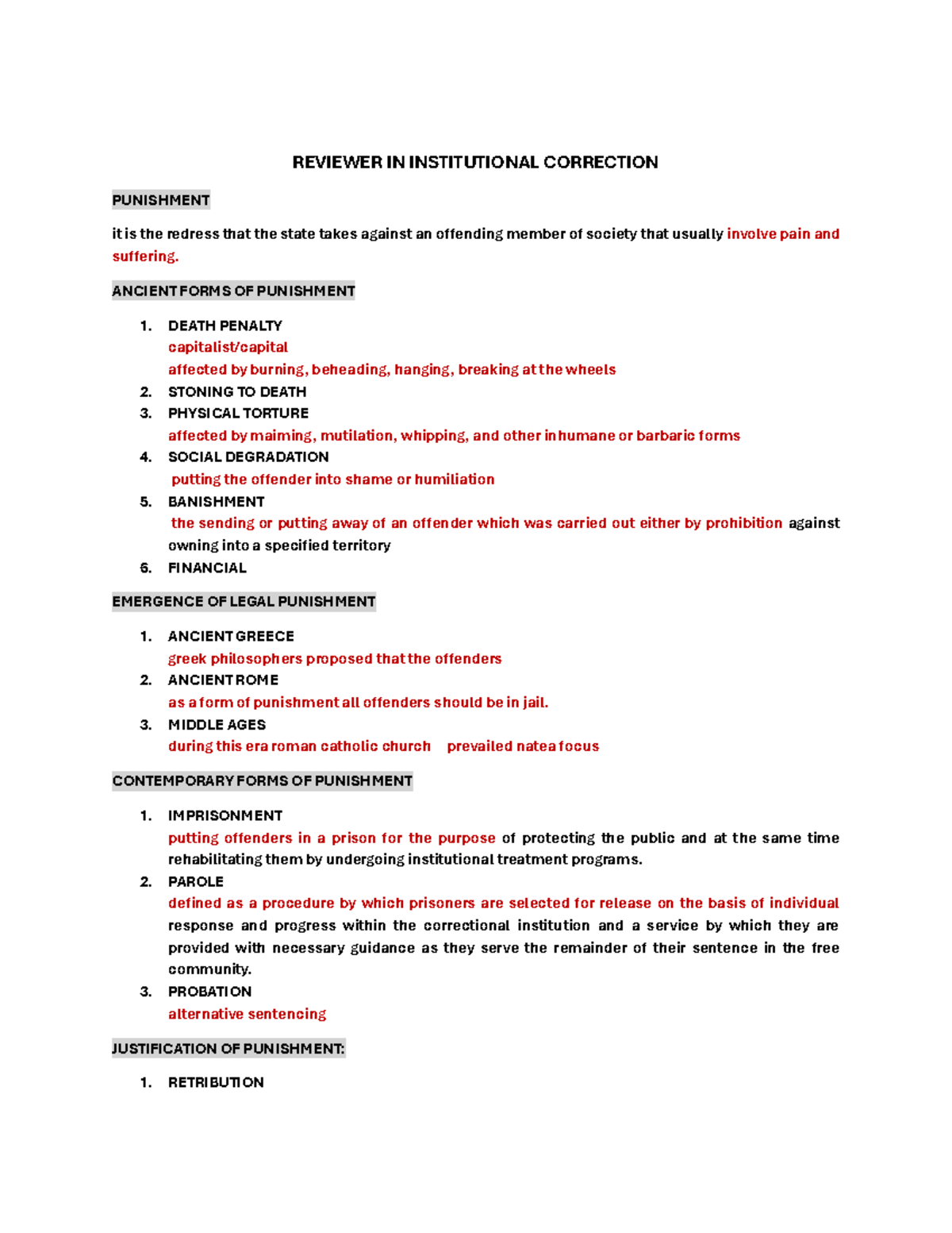 REVIEWER IN INSTITUTIONAL CORRECTION PUNISHMENT AND REFORM - Studocu