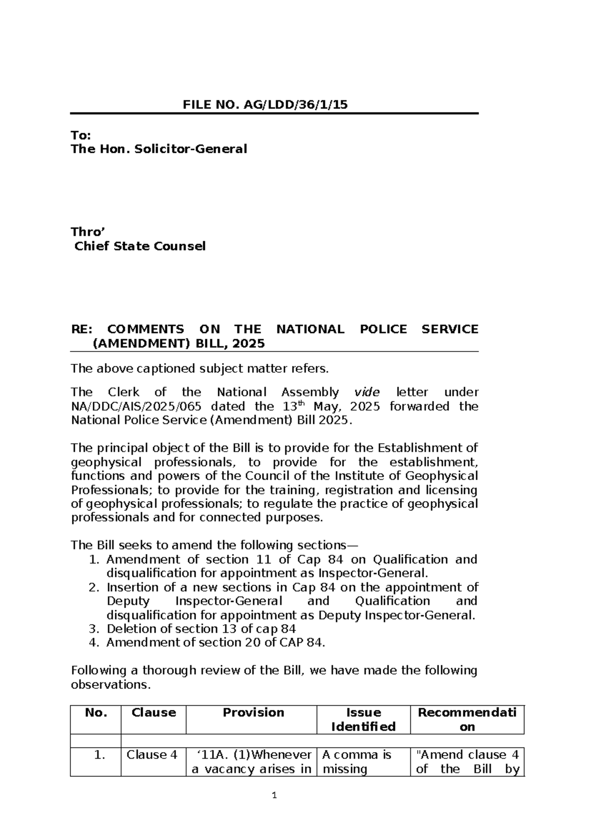 Comments on the National Police Service (Amendment) Bill, 2025 - Studocu