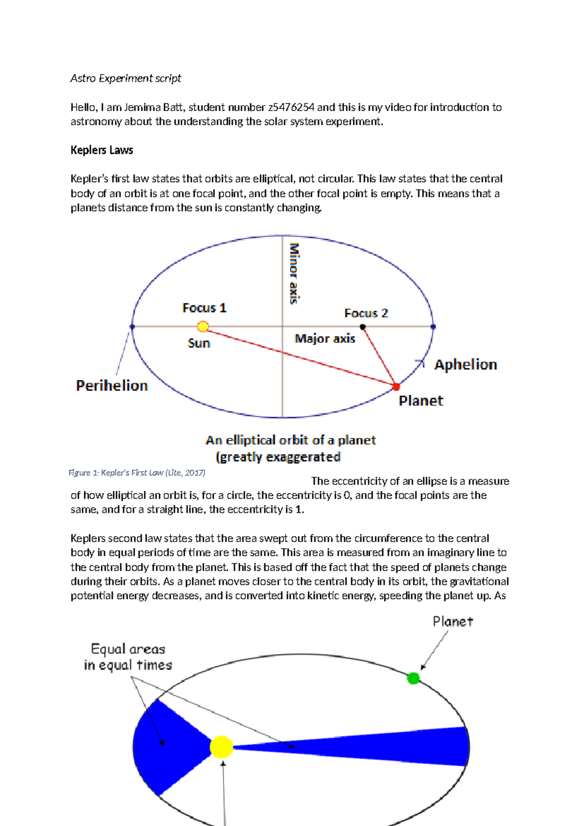 Astronomy 101: Understanding Kepler's Laws Experiment Script - Studocu