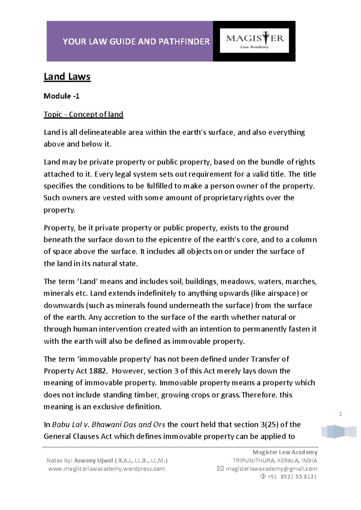 Land Laws - module 1 - Land law including tenancy - YOUR LAW GUIDE AND ...