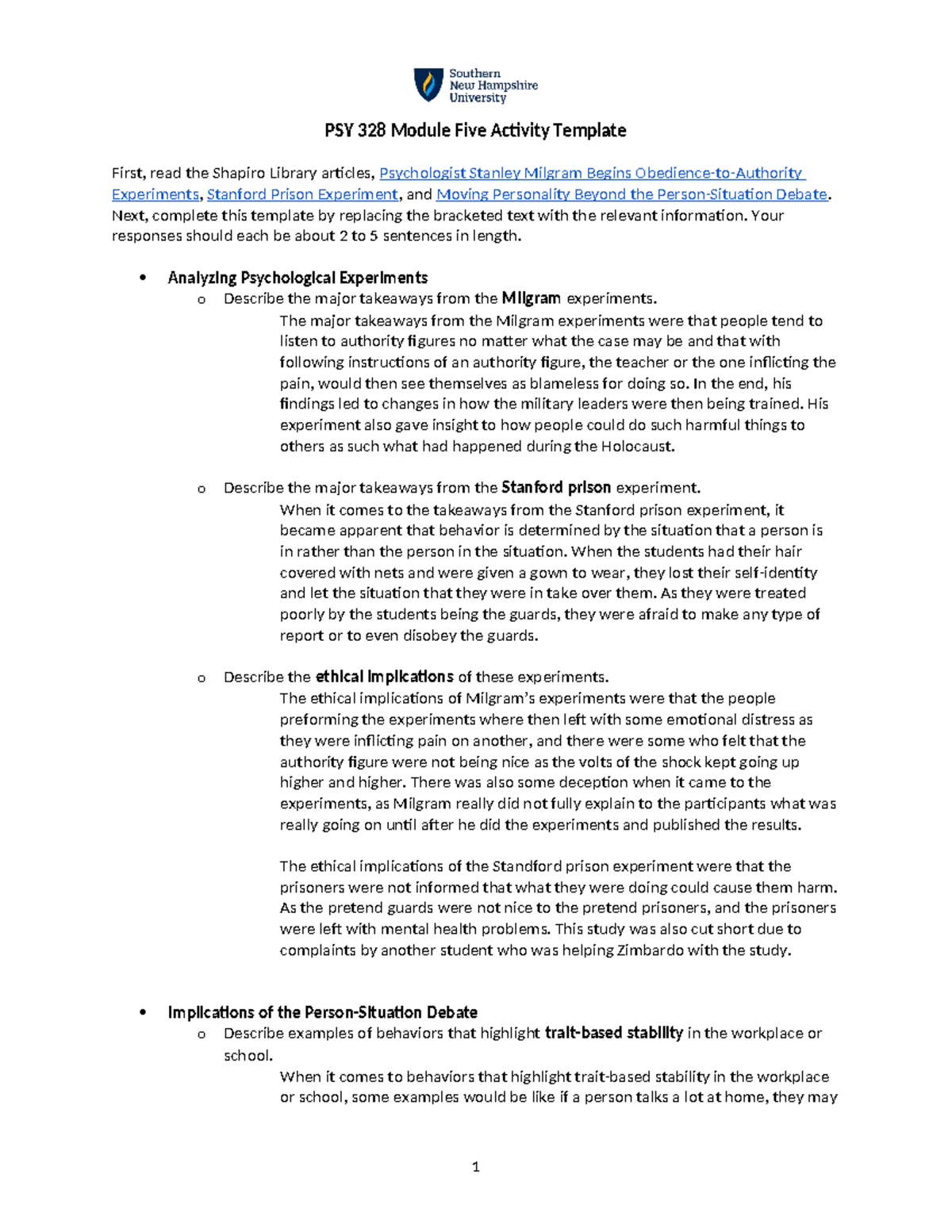 PSY 328 Module Five Activity Template - PSY 328 Module Five Activity Template First, read the ...