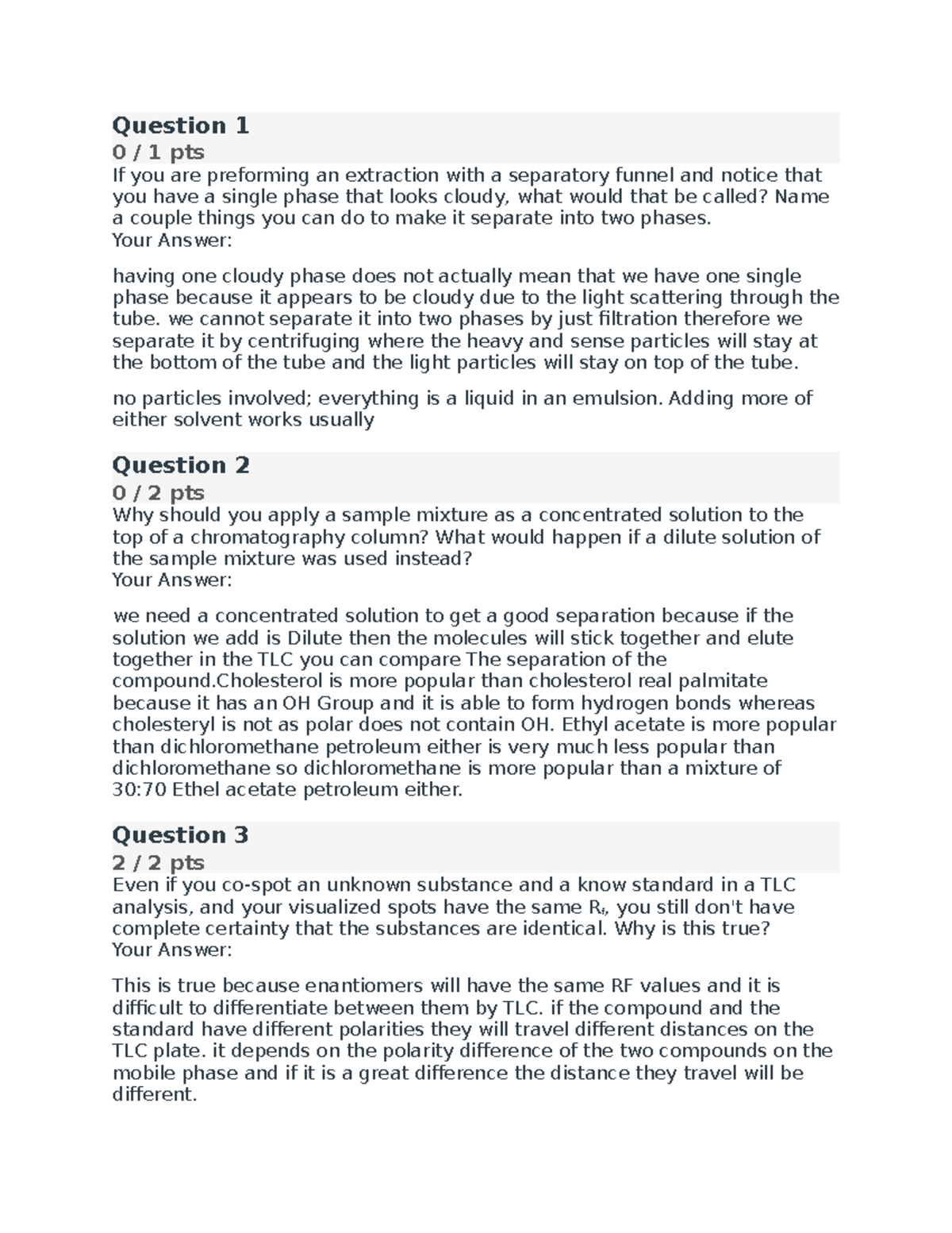 Quiz 4: Ochem 1 Extraction Techniques and TLC Analysis Insights - Studocu