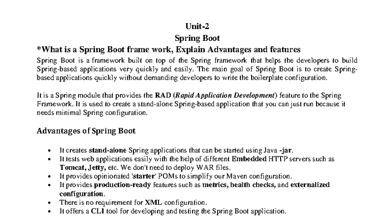 API&MS-UNIT-II: Advantages and Features of Spring Boot Framework - Studocu