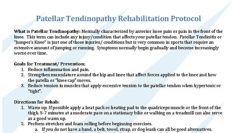 Patellar Tendinopathy Rehab Protocol: Exercises & Guidelines - Studocu