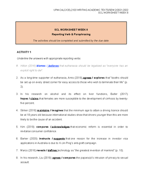 SCL Worksheet WEEK 5 - SCL WORKSHEET WEEK 5 SCL WORKSHEET WEEK 5 Topic ...