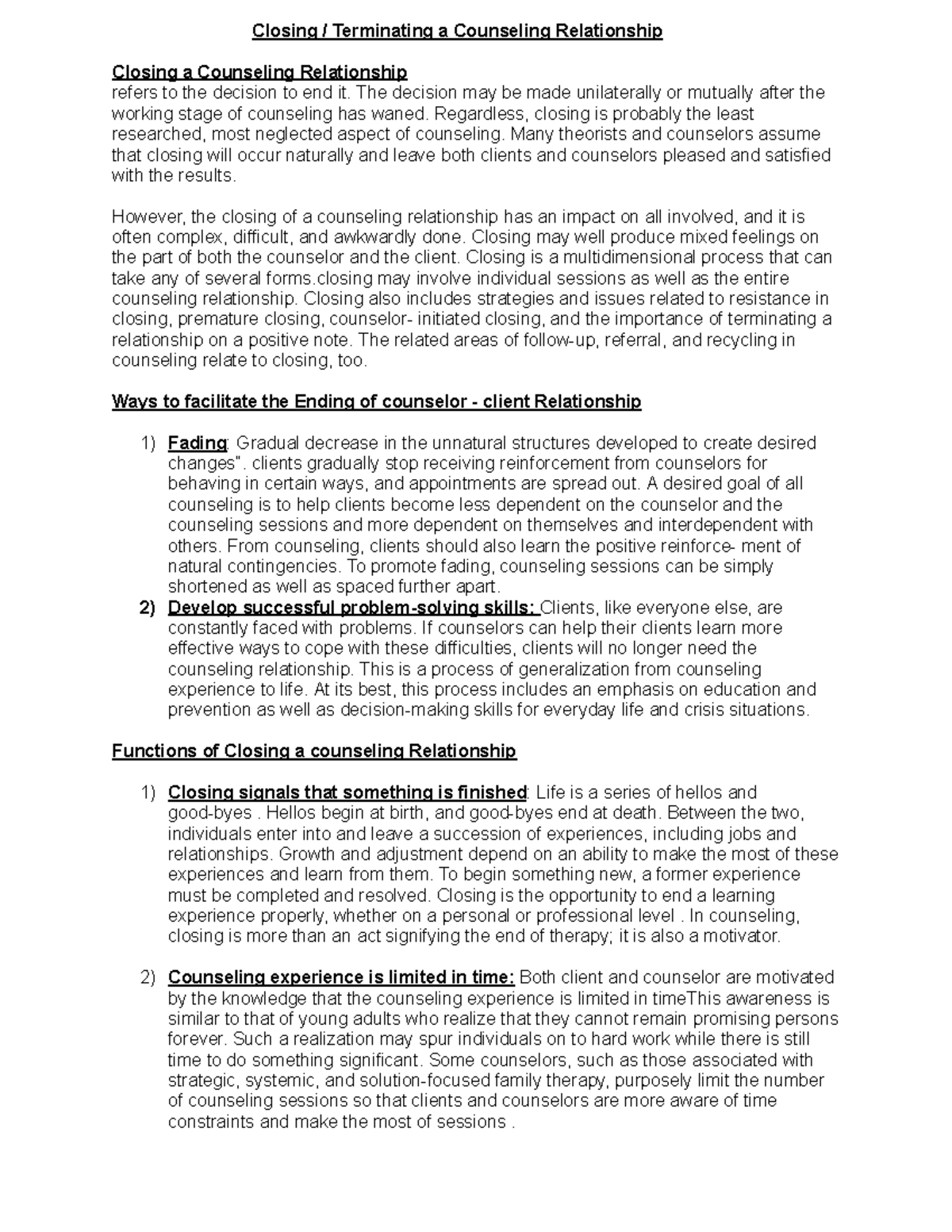 Closing and Terminating the Counseling Relationship: Key Insights - Studocu