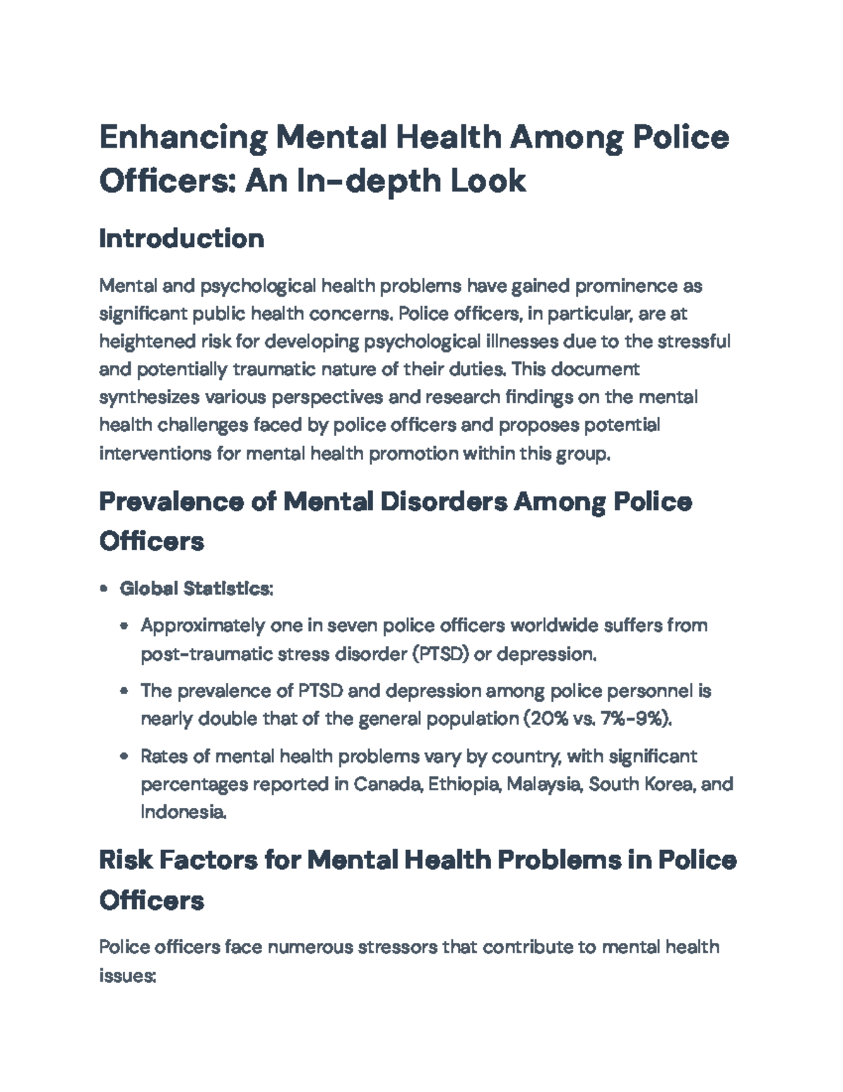 Enhancing Mental Health Among Police Officers: Key Challenges ...