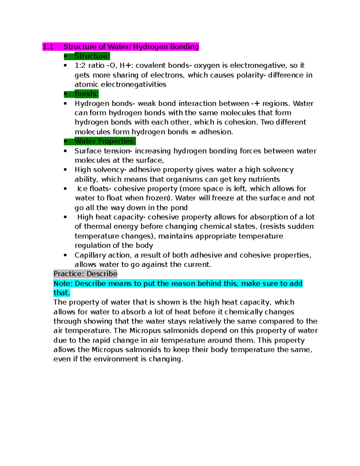 AP Daily Video Notes 1: Structure of Hydrogen Bonding and ...