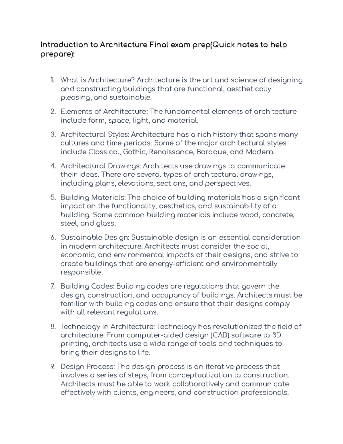 Introduction to Architecture 2023 Final Exam Preparation Notes - Studocu