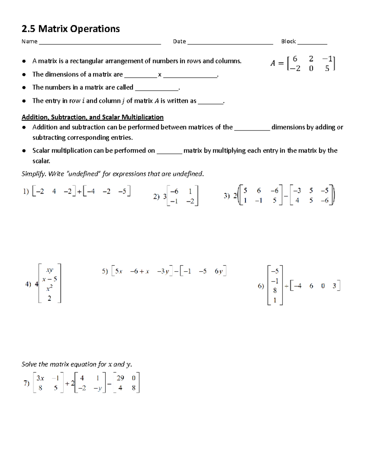2.5 Matrix Operations Lecture Notes for Block A - Studocu