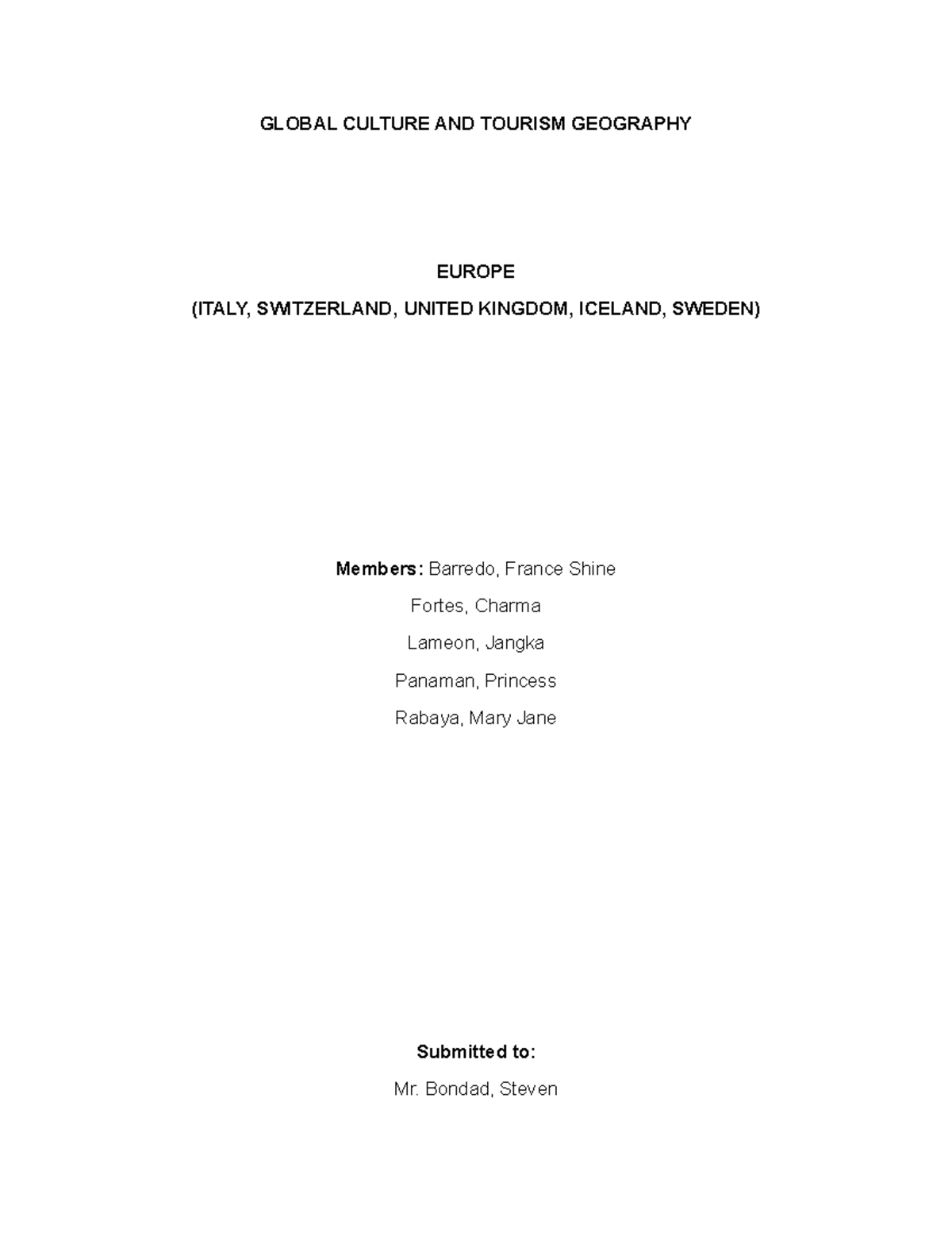 Global Culture & Tourism Geography: Europe Analysis (Italy, UK, Switz ...