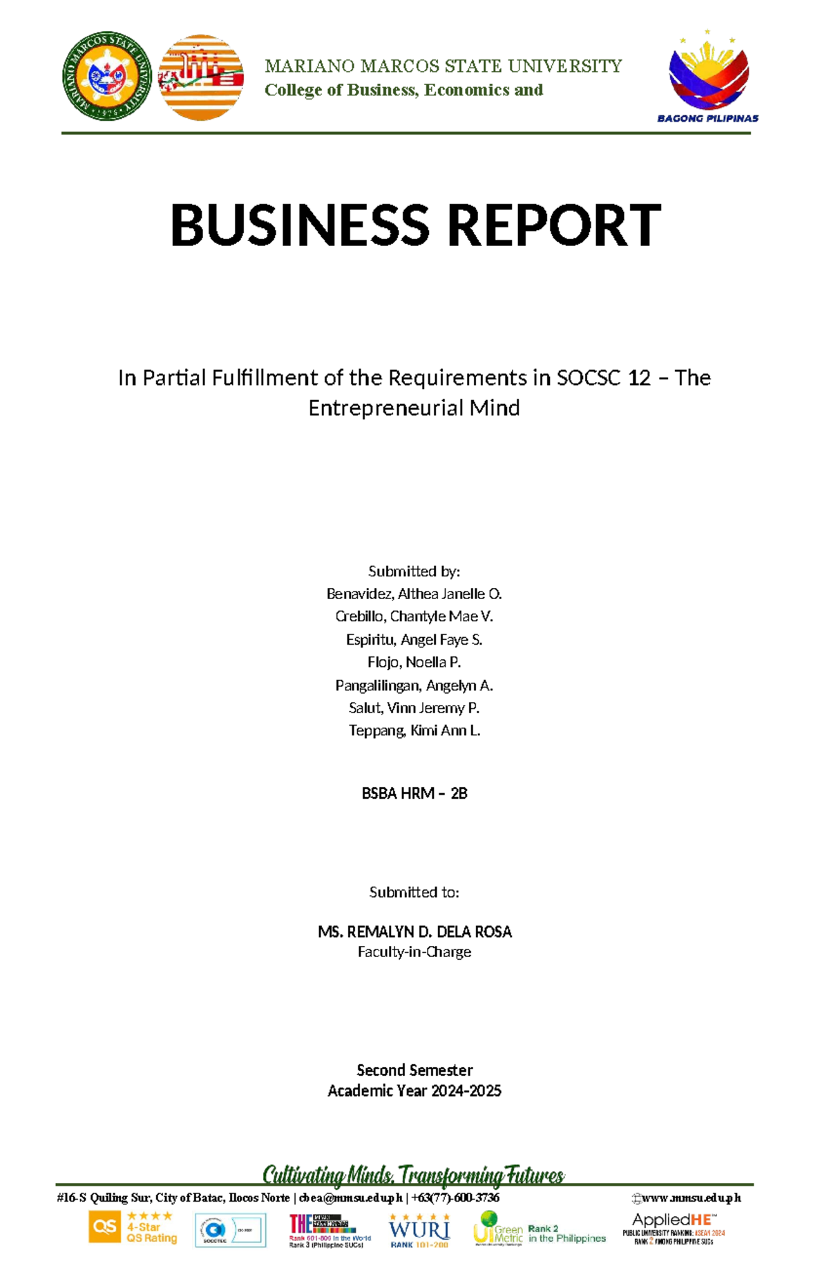 SOCSC 12 Business Report: Bao & Bites (Veggie Siomai) Final Requirement ...
