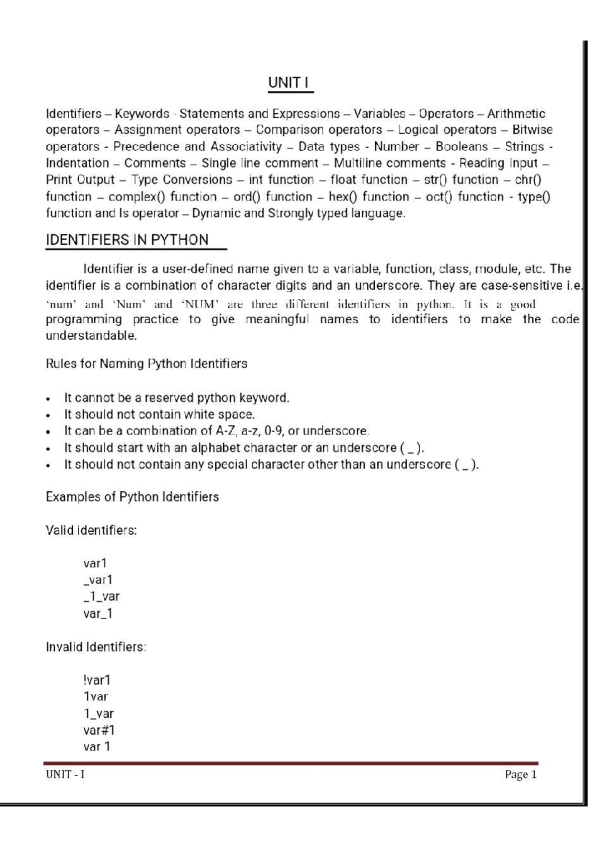 Python Programming Basics: Identifiers, Keywords, and Operators (CCS 62 ...