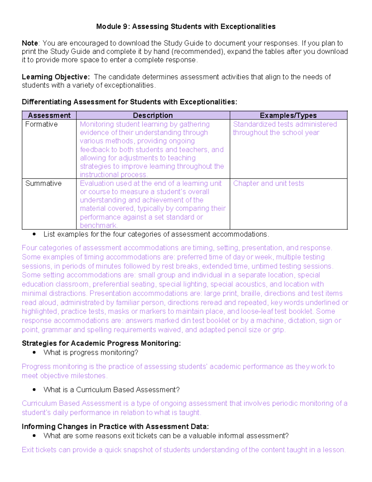 D096 Mod 9 Study Guide - Unit 4: Assessment for Exceptional Students ...