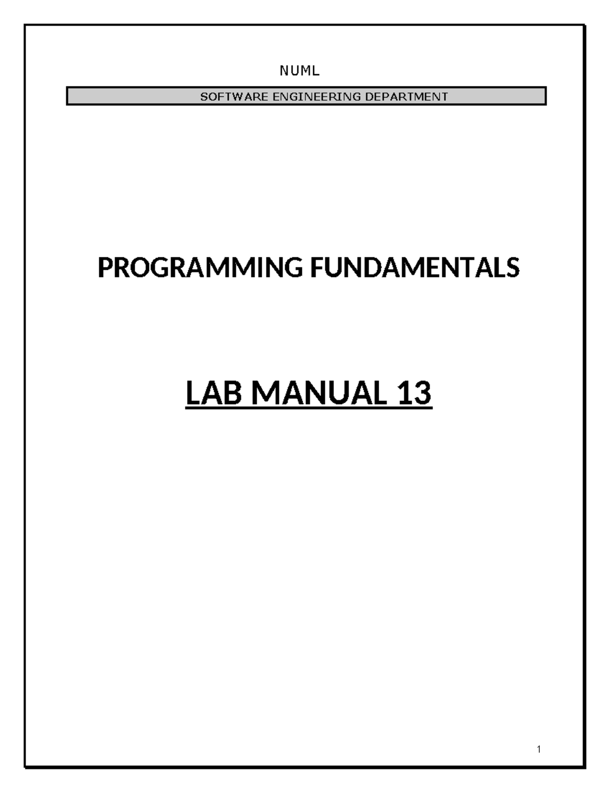 NUML SE Department Programming Fundamentals Lab Manual 14: C++ Intro ...