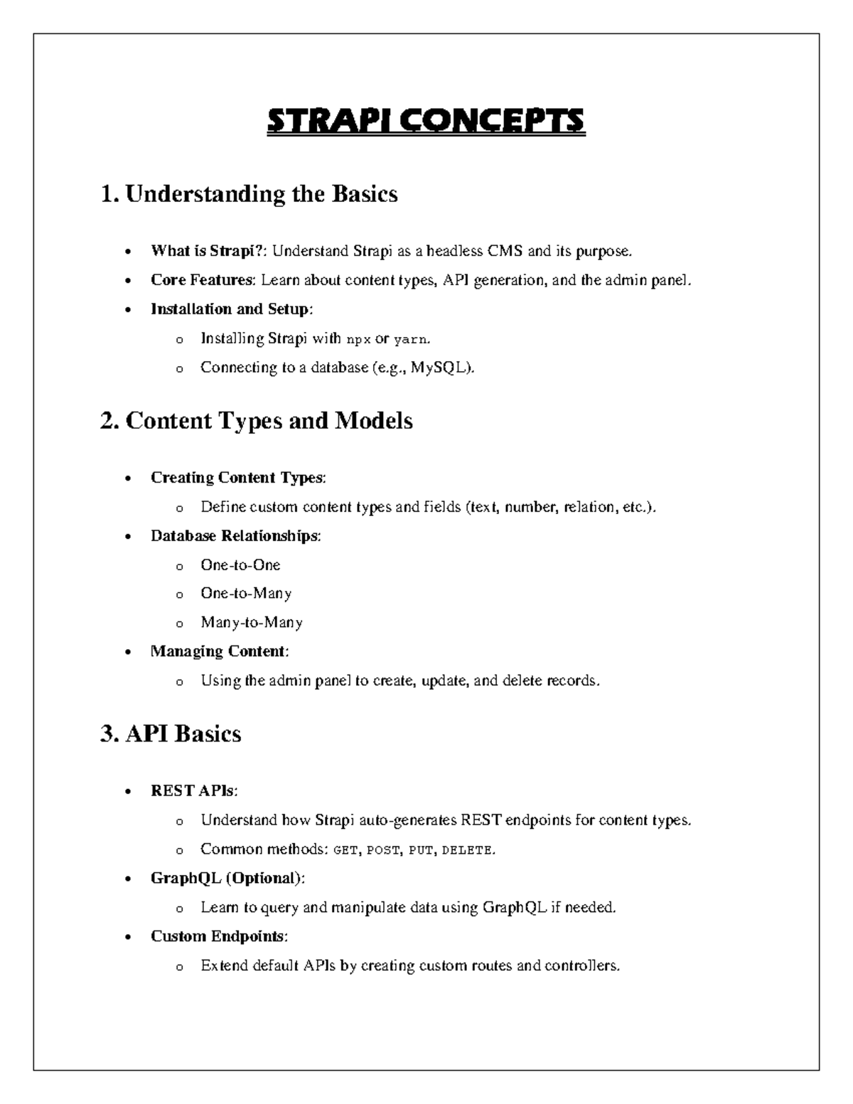 Strapi Concepts - STRAPI CONCEPTS 1. Understanding the Basics What is ...