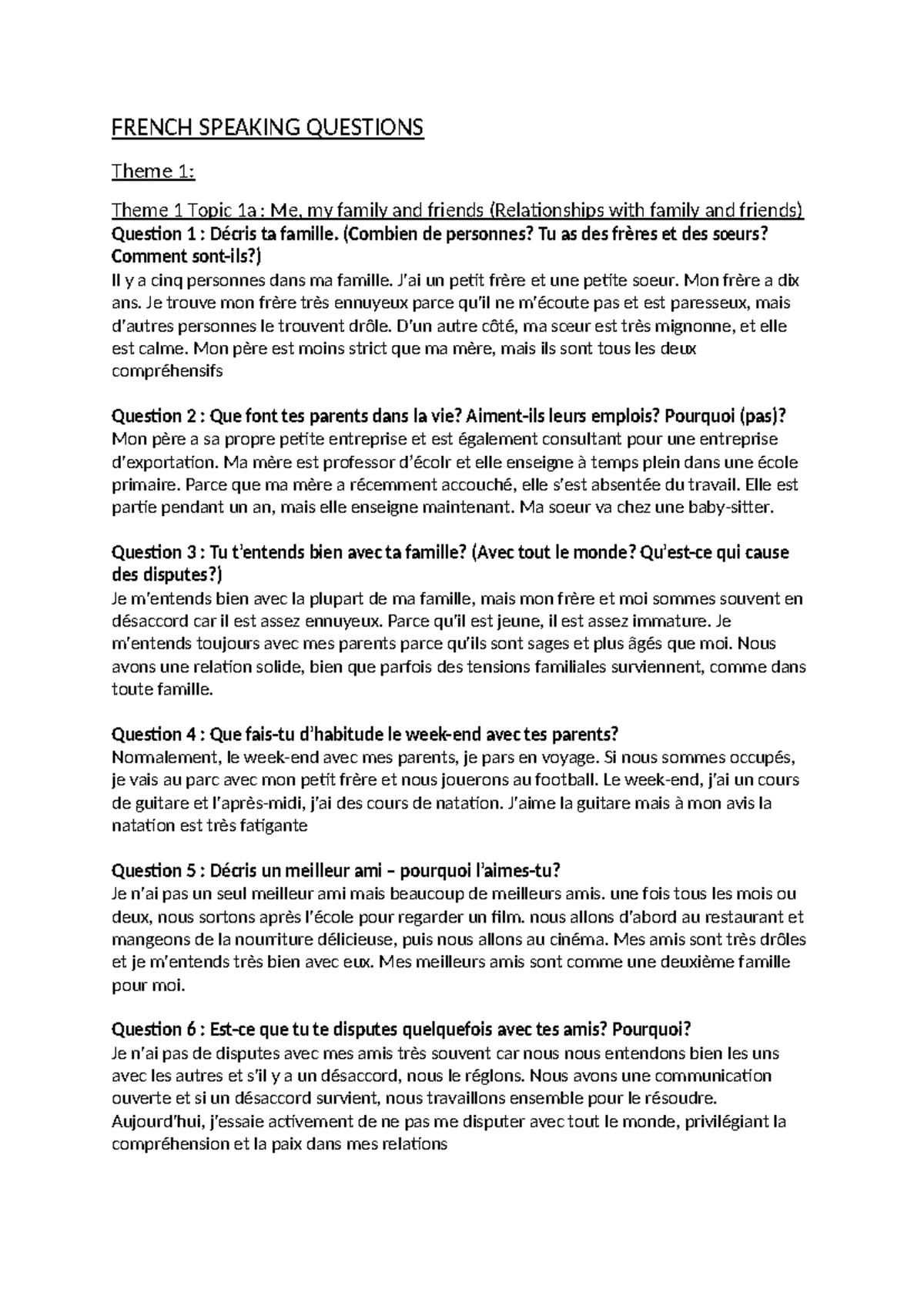 GCSE French - Sample Reading & Translation Questions (Foundation and ...