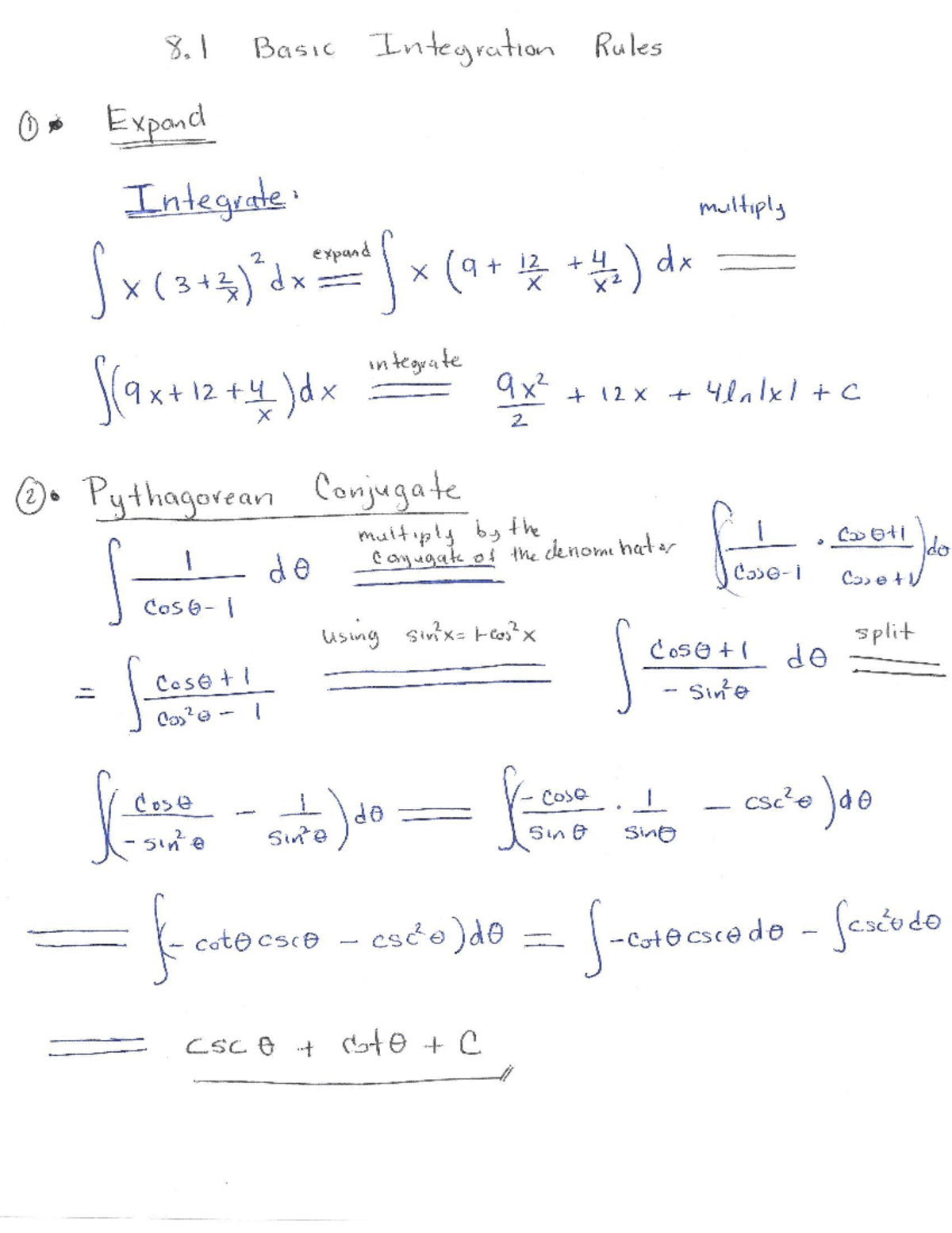Basic Integration Rules - Section 8.1 Notes for Exam Review - Studocu