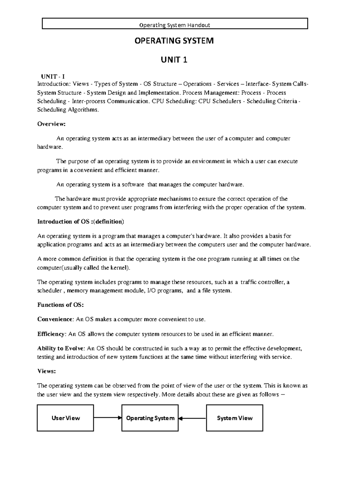OS UNIT 1 - Intro to Operating Systems: Structure, Services & Calls - Studocu