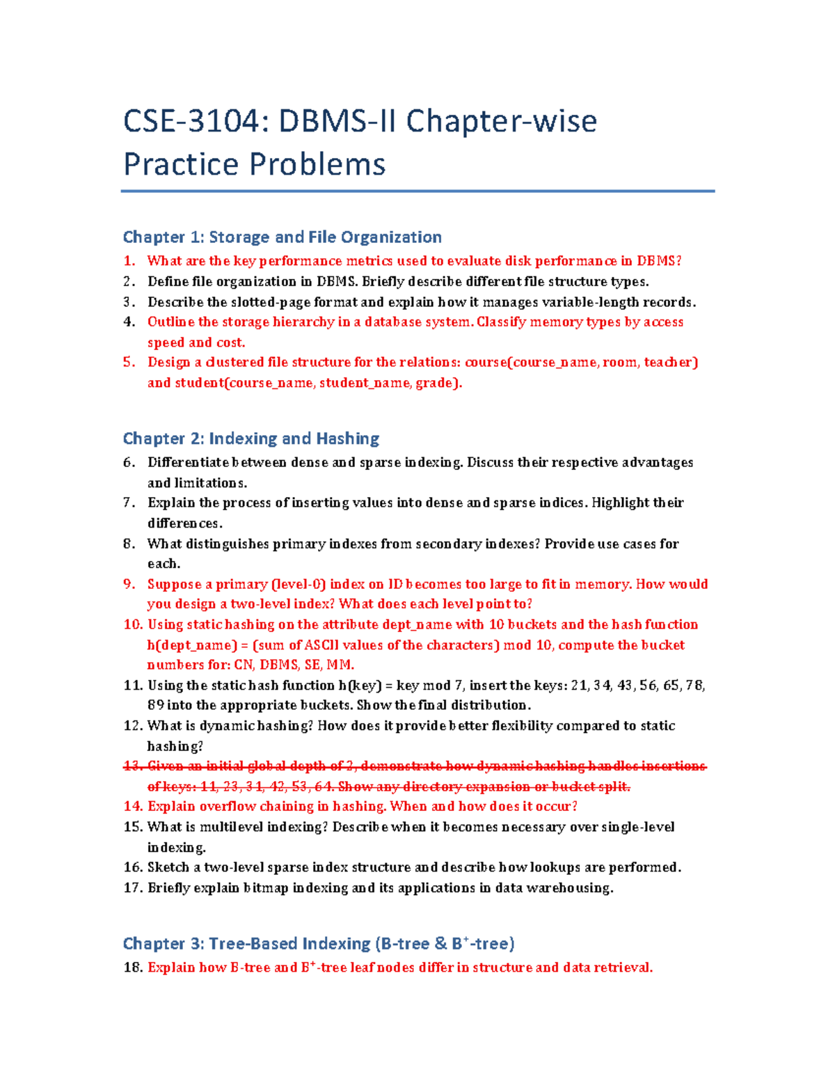 Database Management Systems-II: Chapter 1-5 Practice Problems - Studocu
