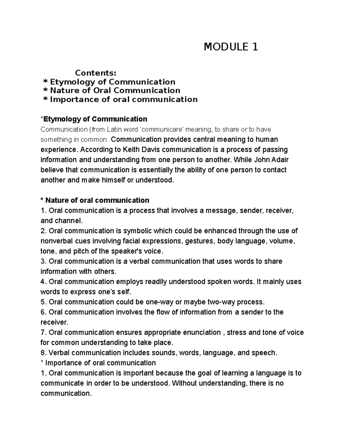 Module 1 oral comm - Speech Oral Communication - MODULE 1 Contents ...