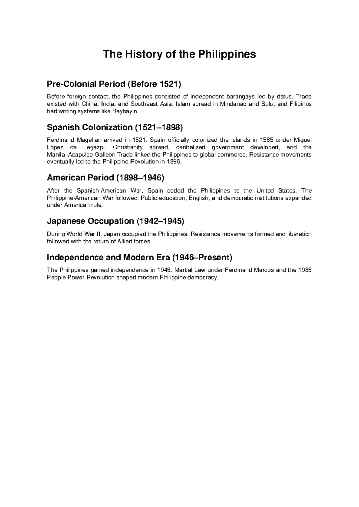 PHIL 101: History of the Philippines (Pre-1521 to Modern Era) - Studocu