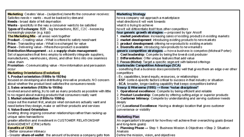 2320 Midterm Cheat Sheet: Creating Consumer Value and Competitive ...