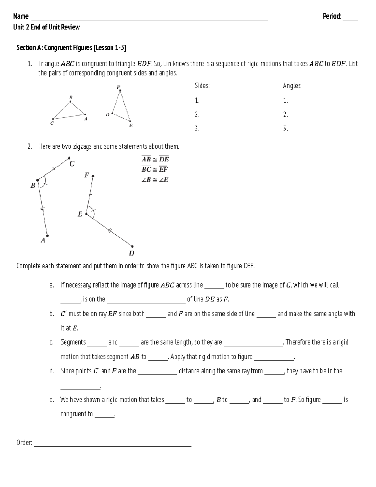 Unit 2 End of Unit Review - Geometry: Congruent Figures & Proofs - Studocu