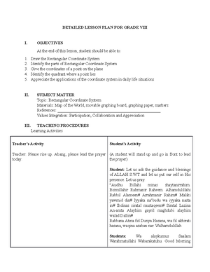 COT 4TH Quarter MATH 8 - DATAILED LESSON PLAN ( DLP ) School: DIBACONG ...
