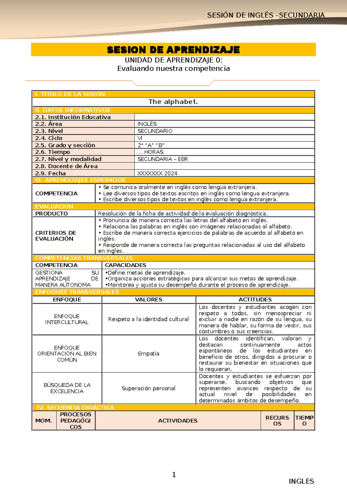 1° y 2° Sesión Activa O - Inglés: Evaluación de Competencias 2024 - Studocu