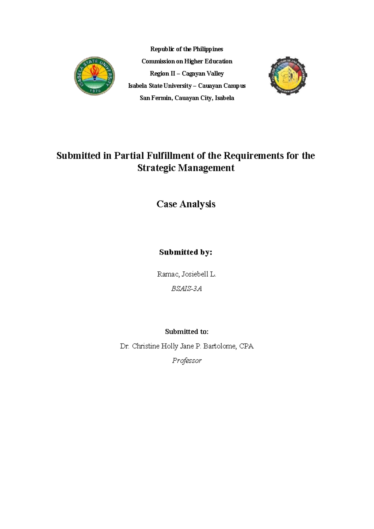 Strategic Management Case Analysis: Challenges at ISU (SM 101) - Studocu