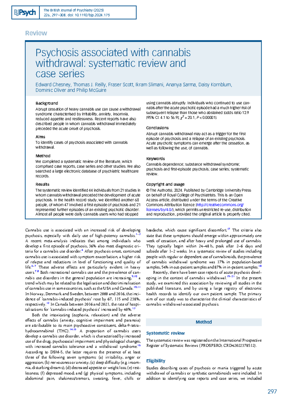 Psychosis and Cannabis Withdrawal: A Systematic Review (BJP 2025) - Studocu