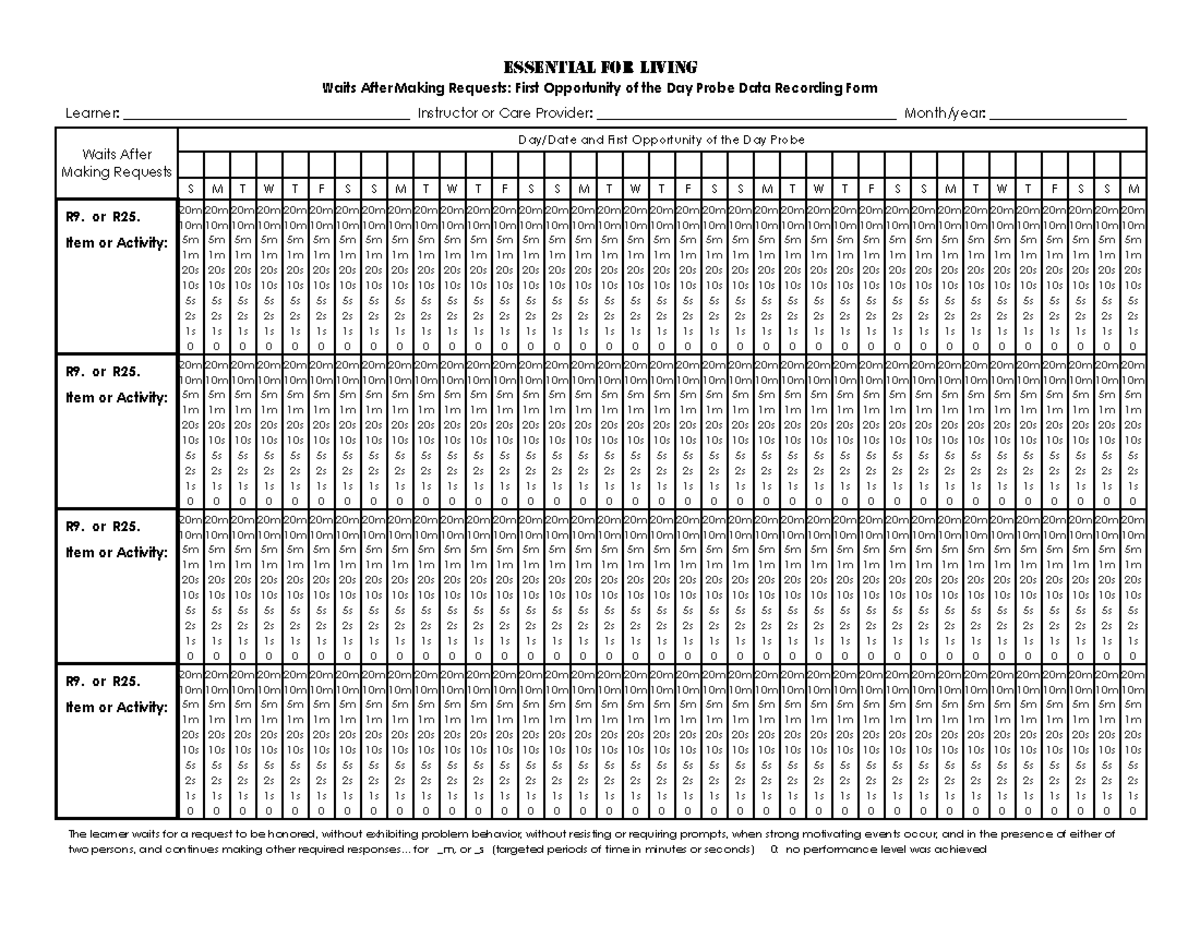 EFL DS Wtg: Waits After Making Requests Data Recording Form - Studocu