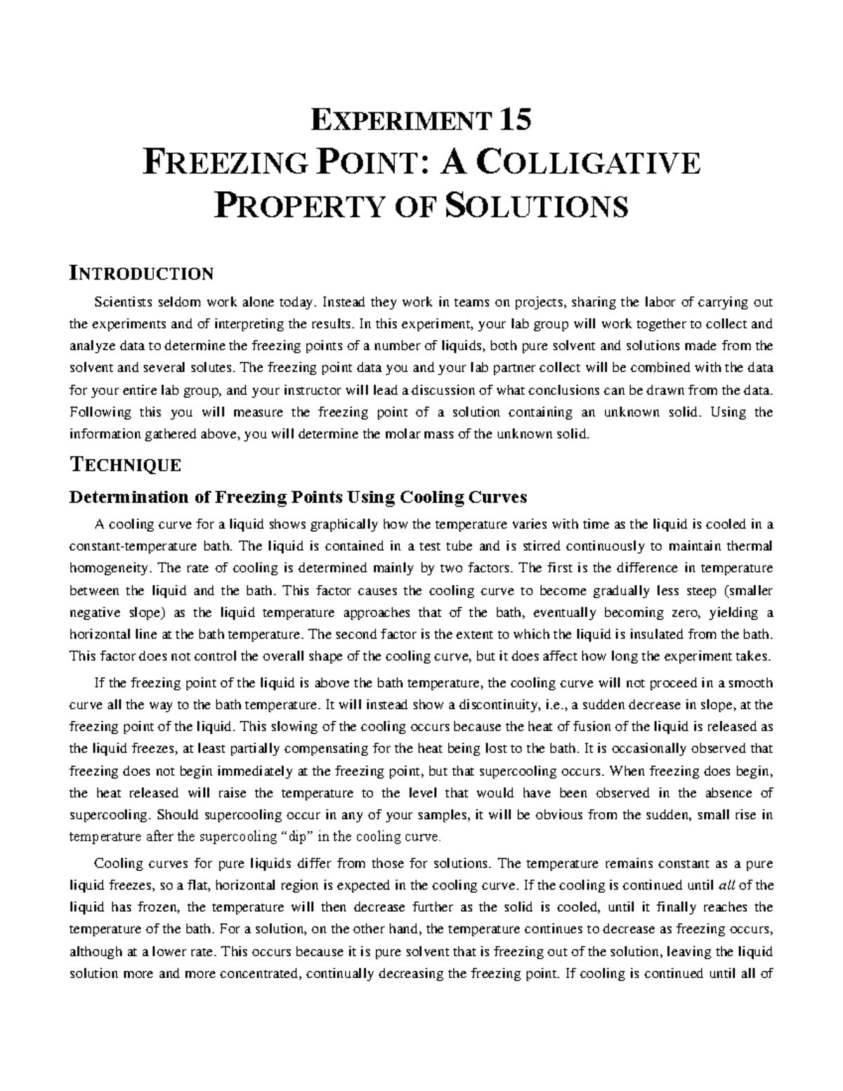 Exp. 15: Freezing Point Determination of Solutions and Solvents - Studocu