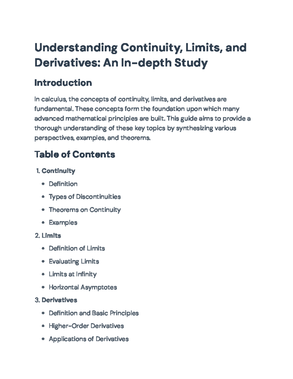 Calculus Concepts: Continuity, Limits, and Derivatives Overview ...