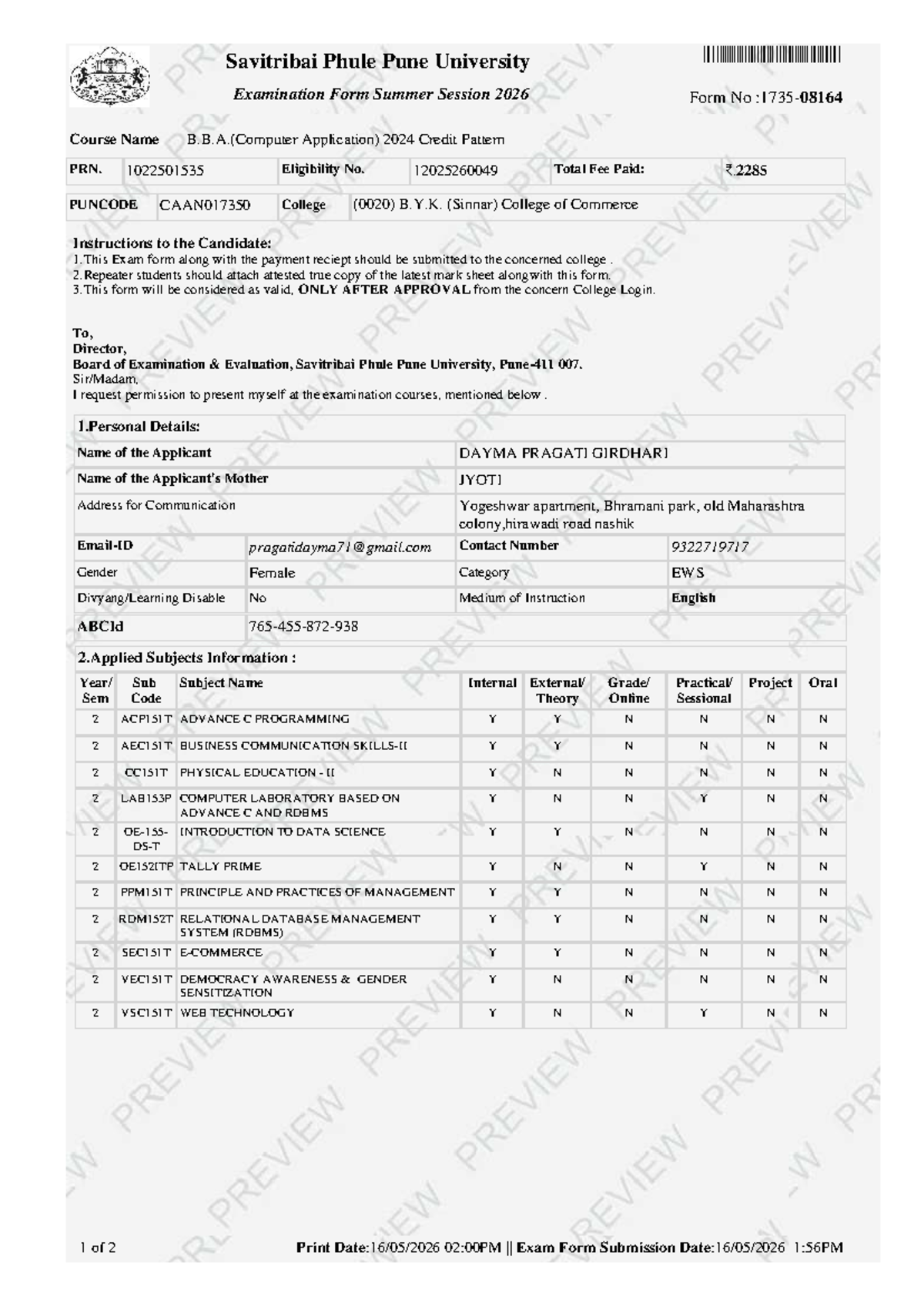 SPPU Exam Form Summer 2026 - B.B.A. (Computer Application) - Studocu