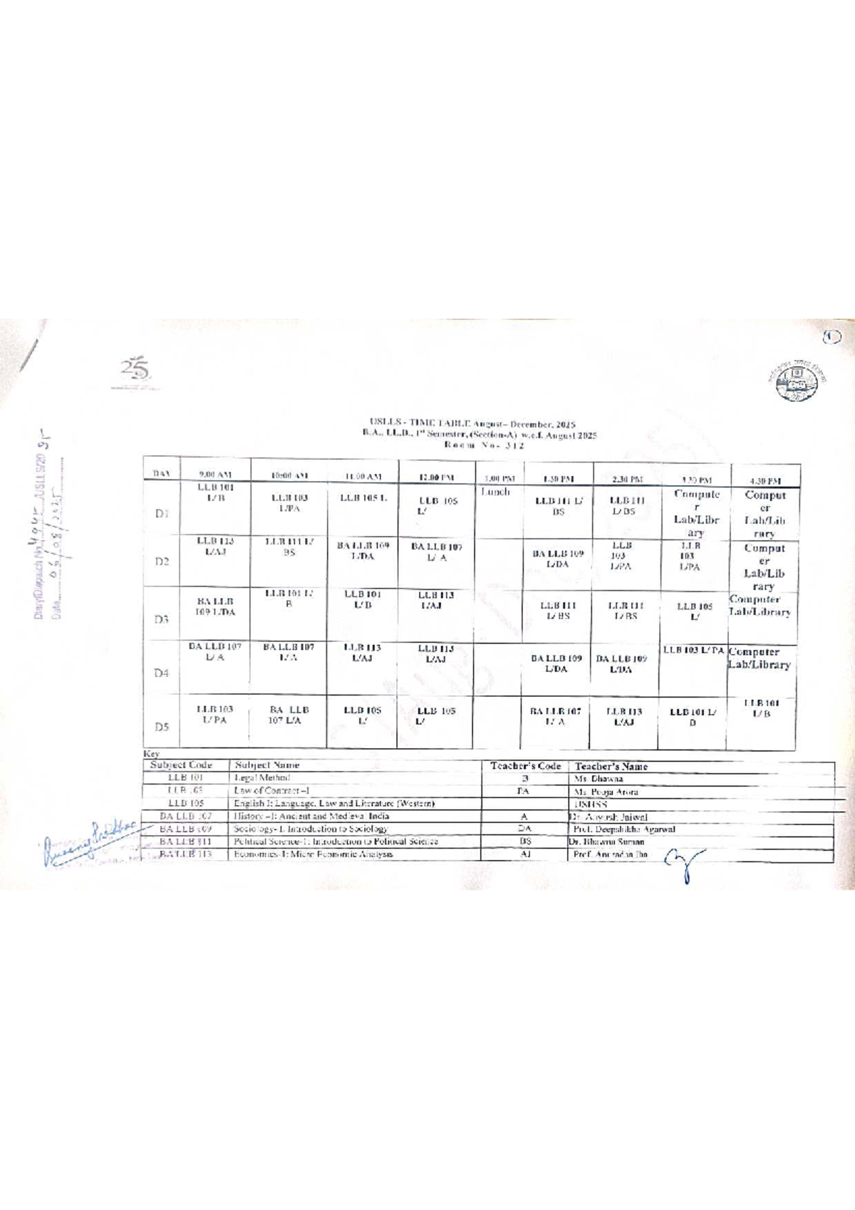 USLLS TIME TABLE December 2025 B.A., LL.B. 1st to 9th Semesters - Studocu