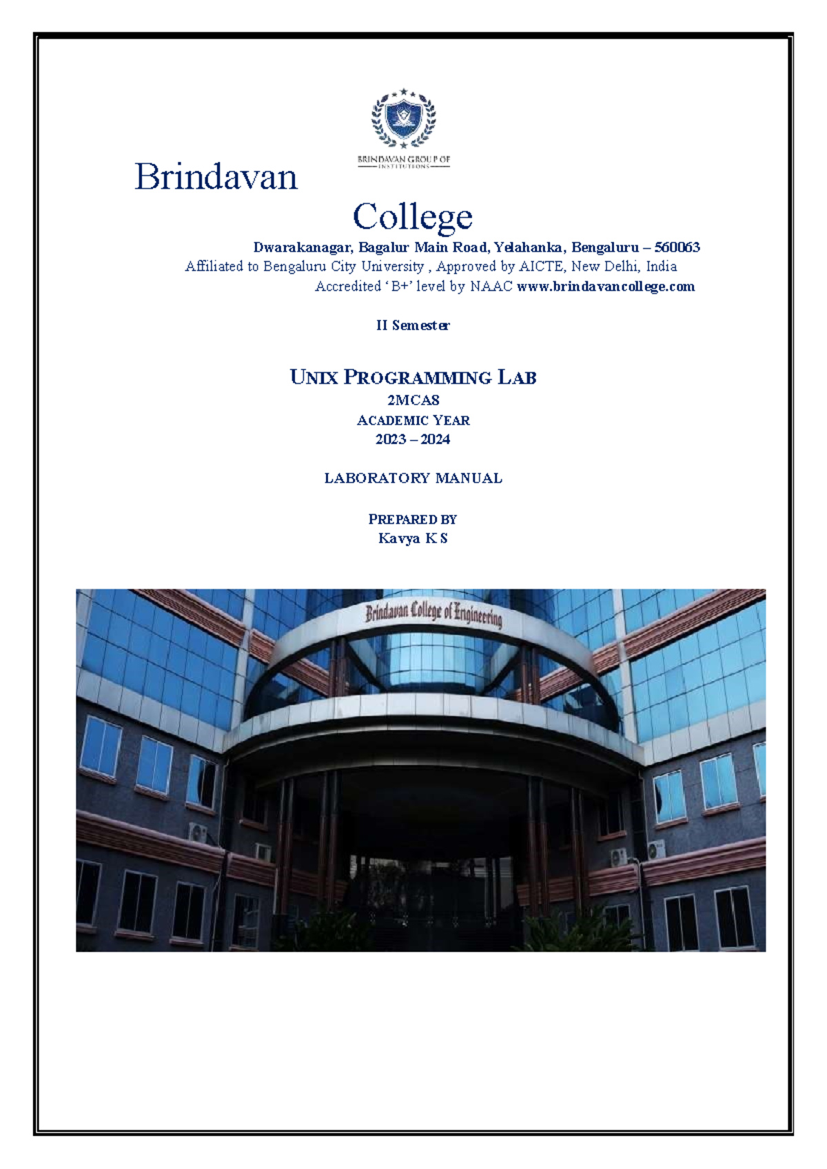 UNIX Programming Lab Manual 2MCA8 - Academic Year 2023-24 - Studocu